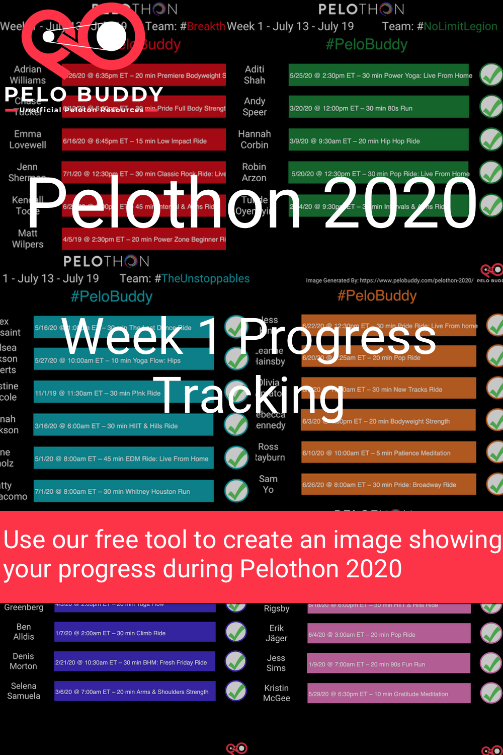 PeloBuddy's Pelothon 2020 Weekly Progress Tracker Tool | Peloton Buddy