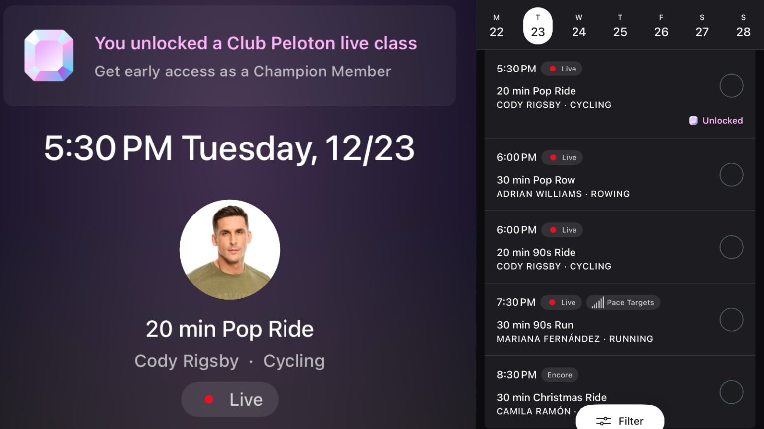 Another "Club Peloton Live Class" next week with Cody Rigsby for ...