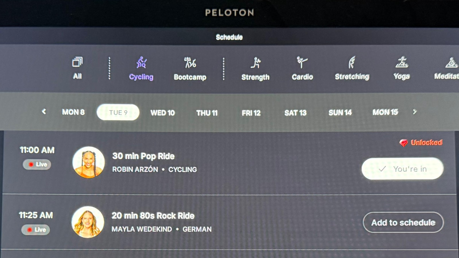 First "Club Peloton Live Class" On The Peloton Class Schedule - Peloton ...